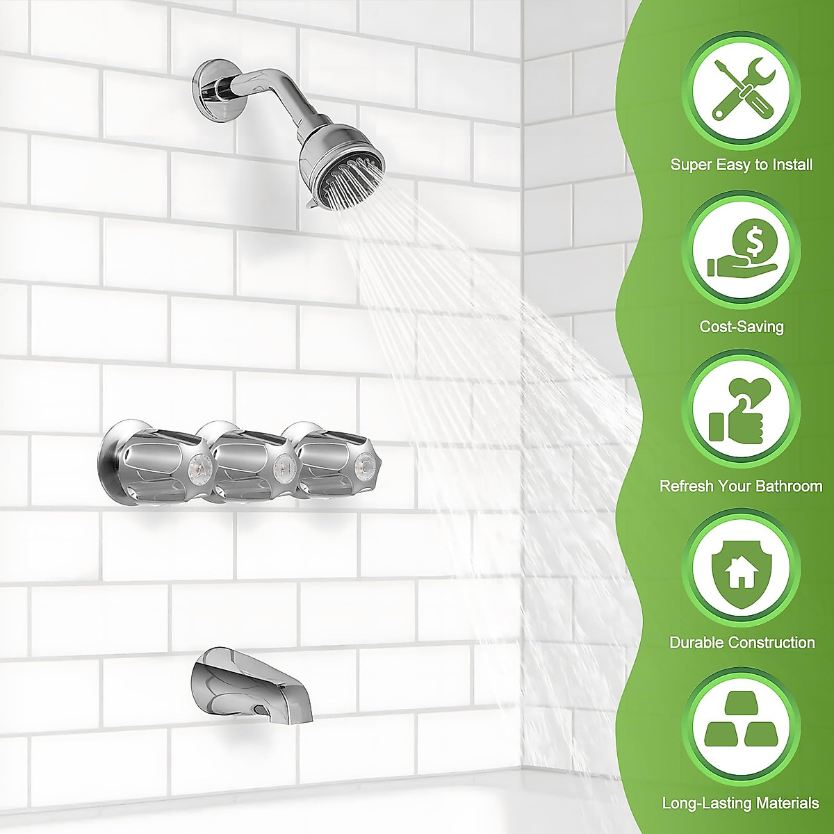 Dreyoo 3 Piece Shower Knob Replacement Compatible with Price/Pfister Verve Tub Shower, Bathtub Faucet Handle Remodel Trim Kit Include 1 Hot 1 Cold 1 Diverter and 3 Screws(Brushed Nickel)