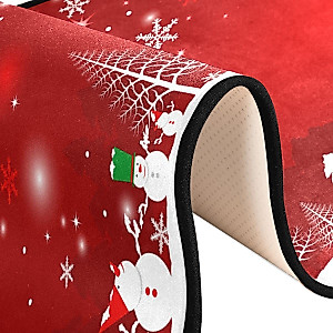 Christmas Tree Snowman Runner Rug Snowflakes Red Bath Rug Kitchen Mat Doormat Large Runner Carpet 72" X 24"
