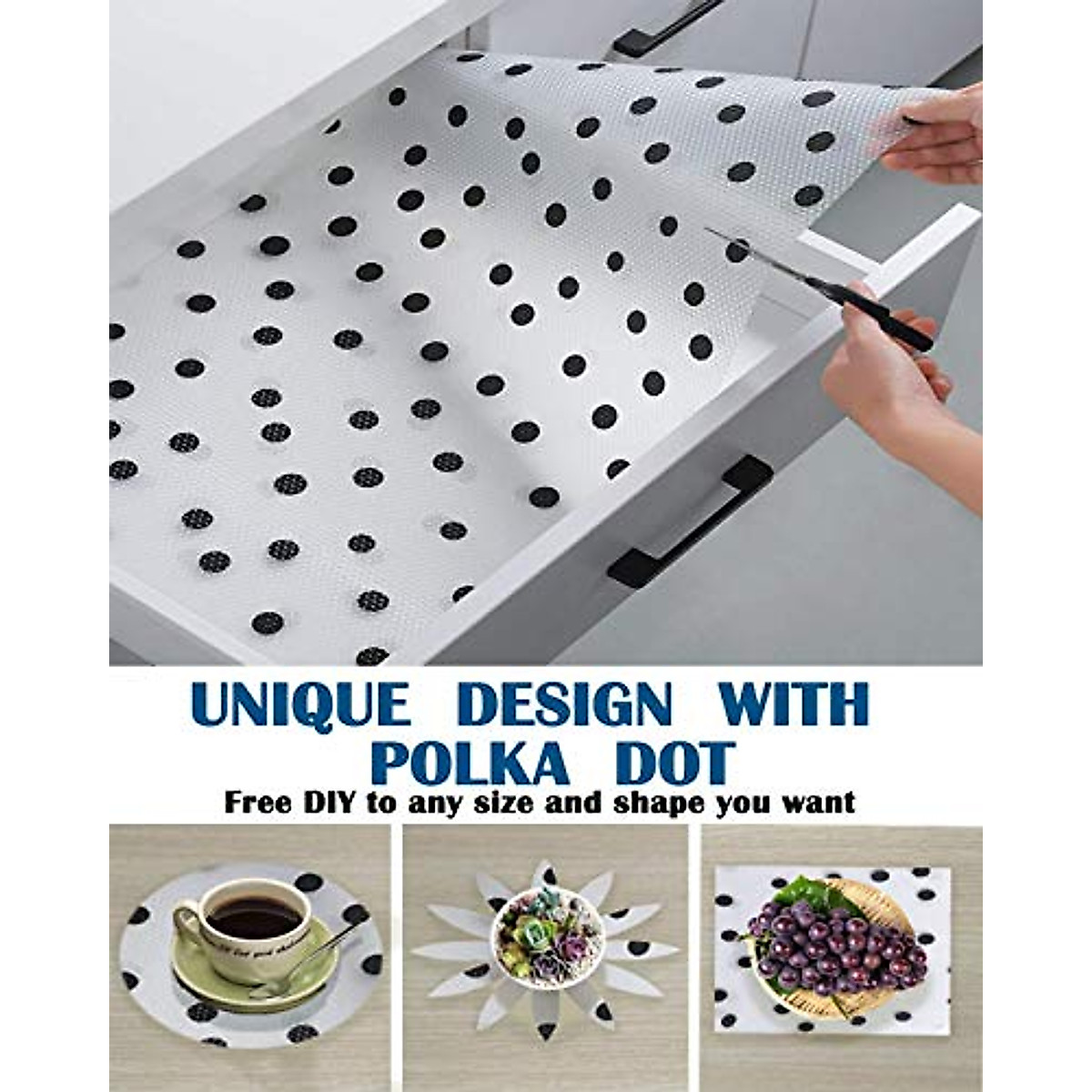Shelf Liner for Kitchen Cabinets Non-Adhesive Polka Dot Drawer Liner Non-Slip Refrigerator Liner Waterproof Fridge Pad Cupboard Mat Easy Placemats, Ideal for Wire Pantry Bathroom, 17.7"× 47.2"