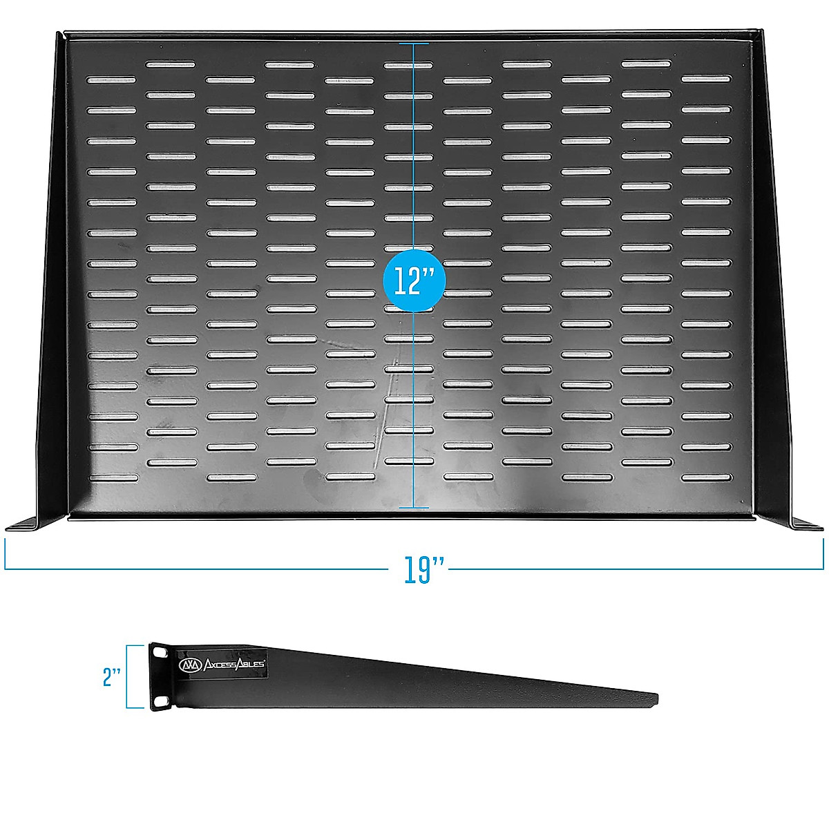 AxcessAbles 1U Vented AV Cantilever Rack Shelf for 19 Inch Equipment Rack & IT Cabinets. 10 Inches Deep No Lips. 44lb Capacity (2 Pack)