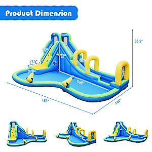 HONEY JOY Inflatable Water Slide, 5 in 1 Water Park Castle Bouncy House w/Water Cannons, Long Slide w/Arch, Indoor Outdoor Blow Up Waterslide Inflatables for Kids and Adults Backyard(Without Blower)