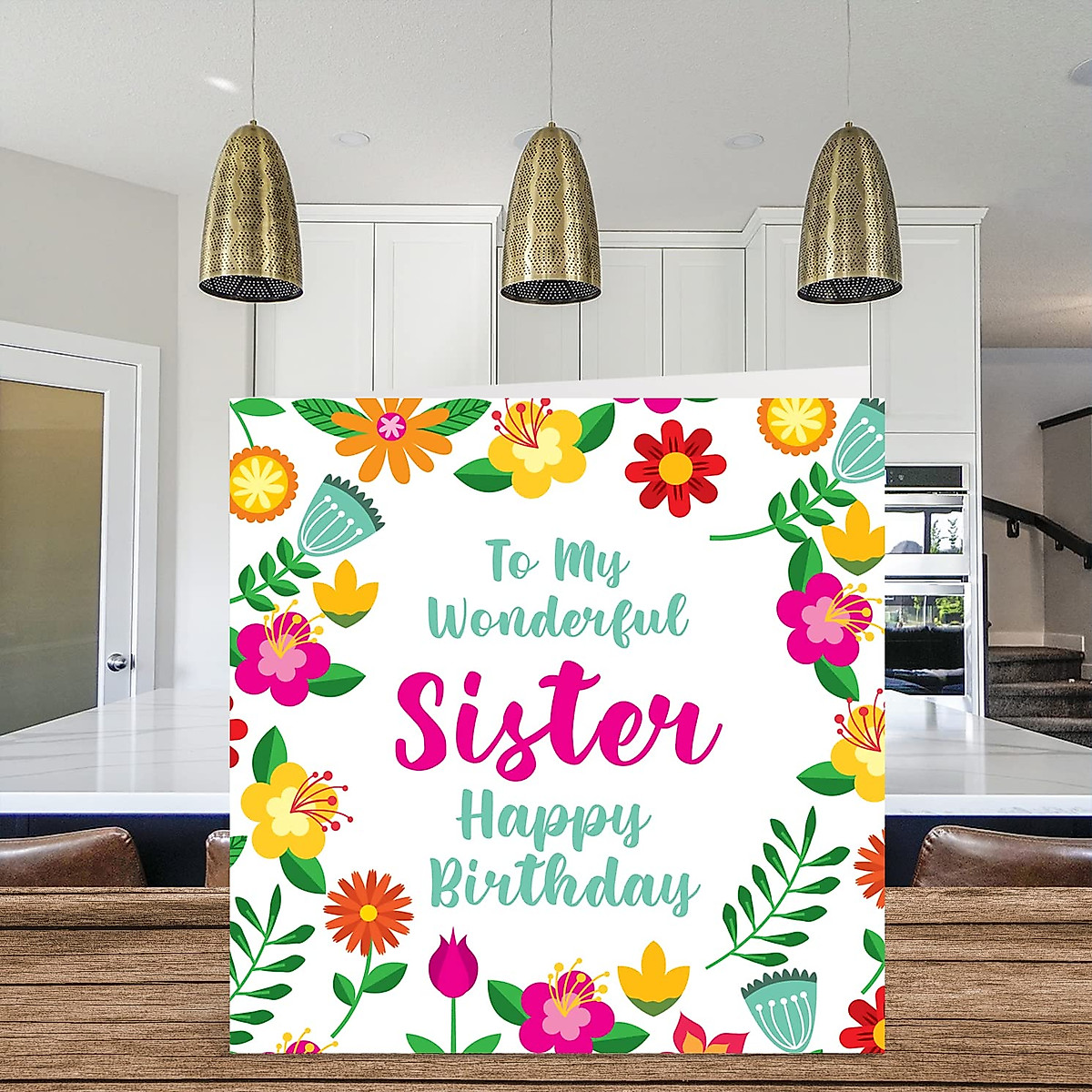 Fun Birthday Cards for Sister - Wonderful Female - Cute Happy Birthday Card for Sister from Brother, Sister Special Birthday Gifts, 5.7 x 5.7 Inch Sibling Floral Greeting Cards Gift for Sister