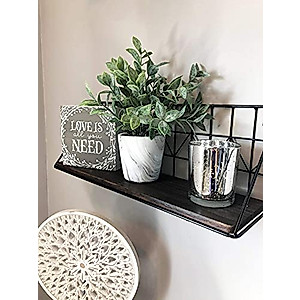 Mkono 5 Pack Set Wall Hanging Shelves 3 Pac Wood and Rope Shelves and 2 Pack Small Floating Shelves with Metal Basket Frame Home Decor Display Shelf for Bathroom, Bedroom, Living Room