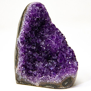 Natural Amethyst Cluster with Polished Edges [0.5 to 1 lb.] - Real Raw Geode Healing Crystal Rock from Uruguay - Deep Purple Decor - FREE Velvet Pouch of Rose Quartz