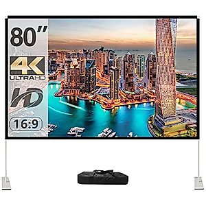 Projector Screen with Stand 80 inch Portable Projection Screen 16:9 4K HD Projections Movies Screen with Carry Bag for Indoor Outdoor Home Theater Backyard Cinema Travel