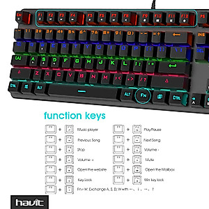 HAVIT LED Backlit Wired Mechanical Gaming Keyboard with Blue Switches,Black