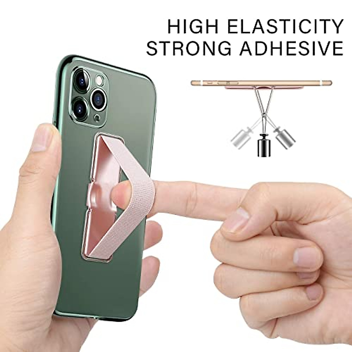 Phone Strap, CISID 4 Pcs Phone Finger Holder Back of Phone Grip with Stand Suitable for iPhone Samsung and Most Smartphones(Black Black Silver Rose Gold 4PCS)