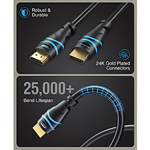 BlueRigger 4K HDMI Cable 50FT (4K 30Hz, HDR10, in-Wall CL3 Rated, High Speed, HDCP2.3, eARC) - Long HDMI Cable Compatible with Home Theatre, HDTV, Gaming Consoles, Streaming Devices