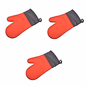 3 Pcs Silicone Oven Gloves Silicone Pot Holders Mittens Kids Silicone Mitts Baking Mittens Grill Mitt Barbecue Mitten Red Handle Oven Glove