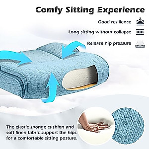 YAMASORO Ergonomic Executive Office Chair Linen Fabric Home Office Desk Chairs with Armrest and Wheels, High Back Computer Chairs for Adults,Blue