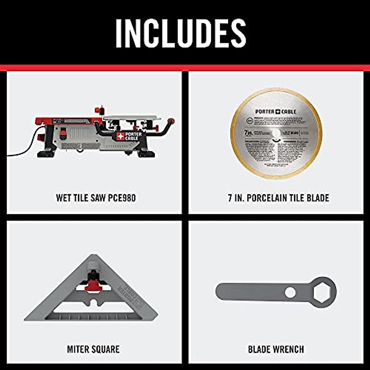 PORTER-CABLE Tile Cutter, Tile Saw, For Remodelers and DIYers, 2,850 RPM, Stainless Steel Deck, Water and Debris Resistant (PCE980)