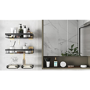 Washroom Rack 2-Pack Rustproof Shower Caddy Set with Soap Holder - Wall-Mounted No drill Large Capacity Durable Matte Black Shower Organization Basket with Hooks and meets Modern Convenience.