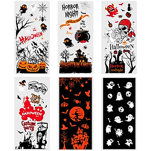 JMANNI Halloween Cellophane Treat Bags, 120pcs Halloween Plastic Clear Candy Bags, Candy Bags Bats Pumpkin and Spider Halloween Goody Bags with Twist Ties for Kids Trick or Treat, Halloween Party