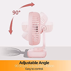 Viniper Portable Battery Fan, Rechargeable Desk Fan : 4 Speeds, 90° Rotation, Long Working Time, Portable USB Powered Personal Fan (Pink)