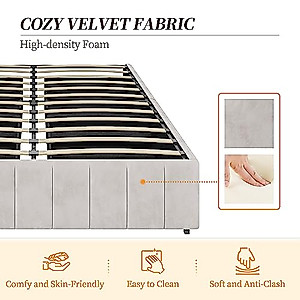 Yaheetech Full Size Bed Frame with 4 Storage Drawers, Upholstered Platform Bed Frame with Strong Wooden Slats/Mattress Foundation/No Fixed Headboard/No Box Spring Needed/Large Storage Space, Beige