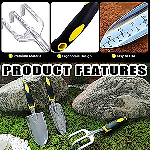 Mardatt 47Pcs Heavy Duty Garden Tools and Gardening Accessories Kit with Gloves, Trowel, Rake, Transplanter,T-Type Plant Tags, Gardening Hand Tools for Digging, Weeding, Loosening, Transplanting