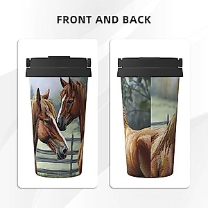 GTKSYNVE Reusable Coffee Mug with Lid and Handle, Animals Embroidery Paintings Horses Tumbler for Hot & Cold Drinks 16oz Stainless Steel Insulated Coffee Tumblers Double Wall Vacuum Thermal Cup