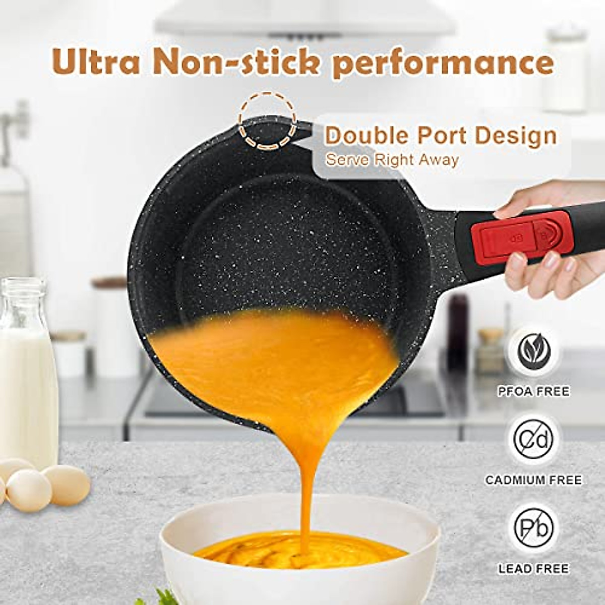 Bobikuke 1.5 Quart Saucepan with Lid, Nonstick Sauce Pan Small Soup Pots for Cooking, Sauce Pot with Lid Compatible for All Stoves, Milk Pan with Removeable Handle, Oven& Dishwasher Safe(BLACK)