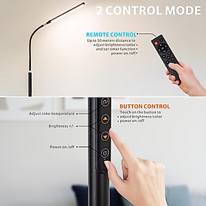 XXEAN LED Floor Lamp with Remote Touch Control,Dimmable 15W Pole Lamps for Living Room,70'' Adjustable Height Standing Reading Light with 10 Brightness/5 Timer/3 Colors for Lash Tatto Esthetician