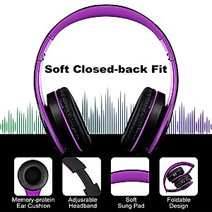 Viwind Bluetooth Wireless Headphones Over Ear with Mic, Foldable Noise Cancelling Headset for Travel Work TV PC Android Cellphone 【Hi-Fi Stereo &Comfortable Earpads】-Purple