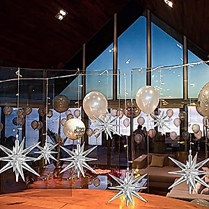 5 Pack 12 Point Foil Cone Balloons Starburst Cone Mylar Balloons Large Explosion Star Balloon for Wedding Birthday Party Photo Booth Decoration Supplies, Silver