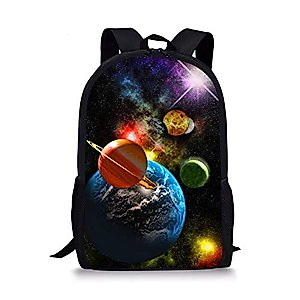 Belidome Planet Earth Kids School Backpack with Durable Zipper Side Pockets Adjustable Large Bag