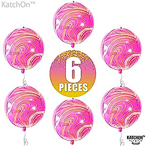 KatchOn, Big 22 Inch Pink Marble Balloons - Pack of 6 | Pink and Orange Balloons, Pink and Orange Party Decorations | Agate Pink Mylar Balloons, Hot Pink Party Decorations | Gender Reveal Decorations