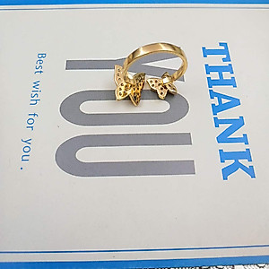 METTU Double Butterfly Finger Rings Open Adjustable Cubic Zirconia Ring for Women (Gold)