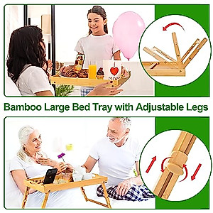 Bellsal Large Bamboo Bed Tray Table, Large Breakfast Tray - 19.7x13 Inch with Adjustable Legs, Multipurpose Serving Tray Use As Portable Laptop Tray, Snack Tray, Platter Tray for Working, Eating