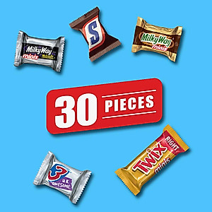 SNICKERS, TWIX, MILKY WAY & 3 MUSKETEERS Variety Pack Fun Size Milk & Dark Chocolate Candy Bars Assortment, 30 Pieces