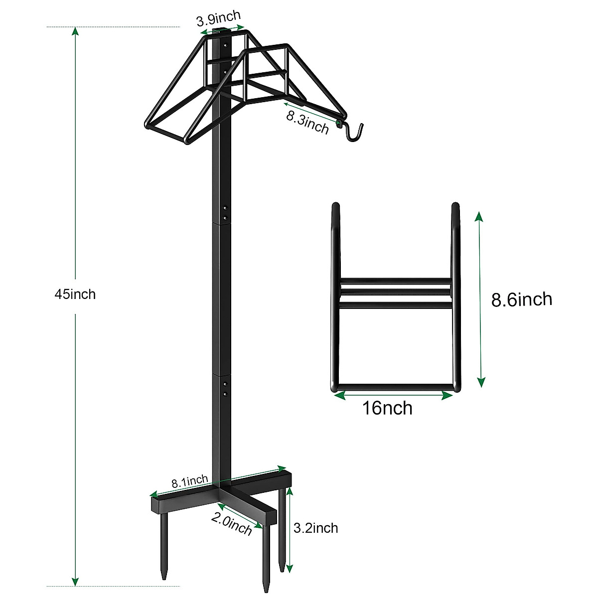 Surprizo Heavy Duty Metal Hose Storage Rack, Black, Sturdy & Waterproof, Freestanding, 45" Total Height, Easy to Install and Move