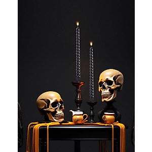 10 inches Dripless Taper Candles Set of 4 Halloween Candles Non-Toxic Candles Metal Style Black Taper Candles Spiral Halloween Candlesticks