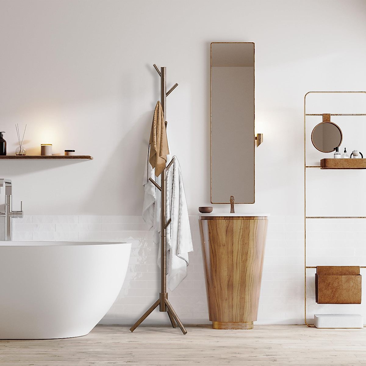 Simple Houseware Wooden Coat Rack Stand Garment Tree Rack, Walnut, 18''x18''x68''