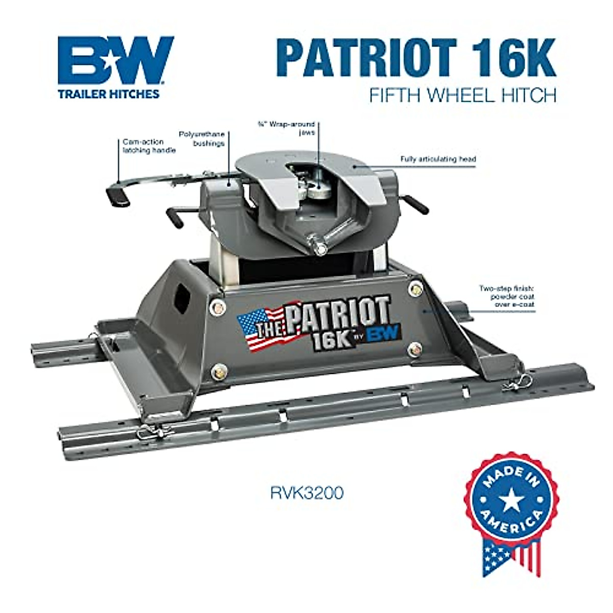 B&W Trailer Hitches Patriot 16K Rail Mounted Fifth Wheel Hitch - RVK3200
