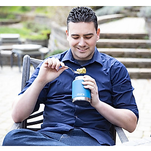 MIRA Lunch, Food Jar - Vacuum Insulated Stainless Steel Lunch Thermos with Portable Folding Spoon - 15 oz (450 ml) - Hawaiian Blue
