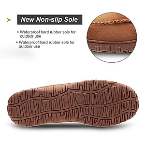 LA PLAGE Mens Slippers Moccasin Memory Foam Warm Plush House Slippers, Indoor Outdoor Comfortable Winter House Shoes 12 US Brown