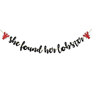 Halawawa Black Glitter She Found Her Lobster Banner - Bridal Shower/Bachelorette/Naughty Wedding/Engagement Party Decorations - Funny Friends Theme Bachelorette, Bridal Shower Party Decor