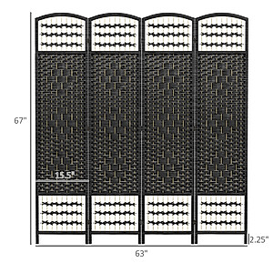 HOMCOM 4 Panel Room Divider, Folding Privacy Screen, 5.6' Room Separator, Wave Fiber Freestanding Partition Wall Divider, Black
