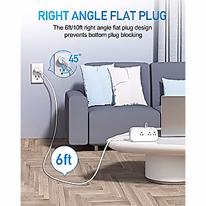 6FT PD 65W USB C Power Strip Surge Protector for Travel&Work, 9-in-1 Power Strip with 6 Widely AC Outlets&3 USB Ports, Overload Protection, Flat Plug, Wall Mount, Desk USB Charging Station, 1875W/15A