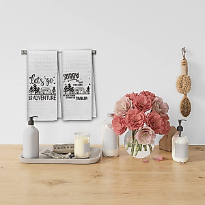 Dibor Welcome to Our Camper Funny Camping Kitchen Towels Dish Towels Dishcloth Set of 4,Campsite Cabin RV Decorative Absorbent Drying Cloth Hand Towels Tea Towels for Bathroom Kitchen,Campers Gifts