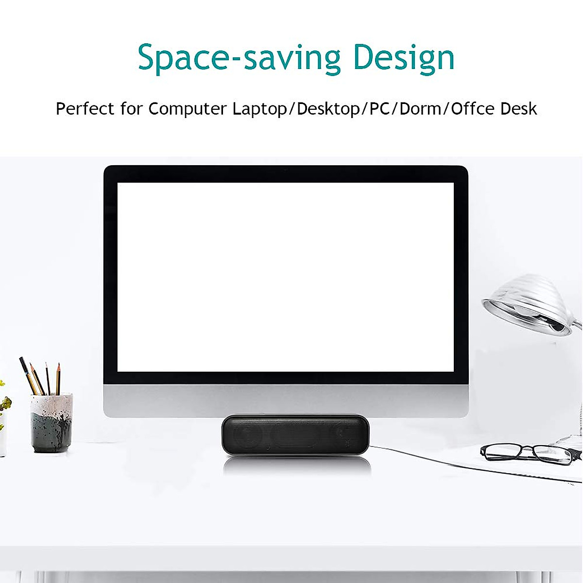 USB Computer Speaker,USB Powered Mini Soundbar Speaker,Laptop Stereo Speakers with Space Saving Design for Computer Laptop Desktop PC Dorm Offce Desk Restaurant