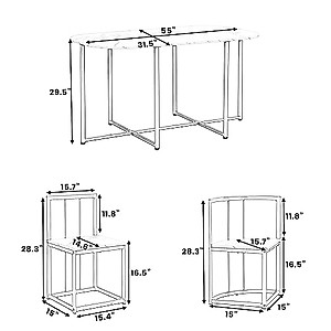 VilroCaz 7-Piece Dining Table Set with Metal Frame and Faux Marble Desktop, Compact Kitchen Table Set Furniture with Triangular Chair and Adjustable Feet for 6, Space Saving Design (White+Iron)