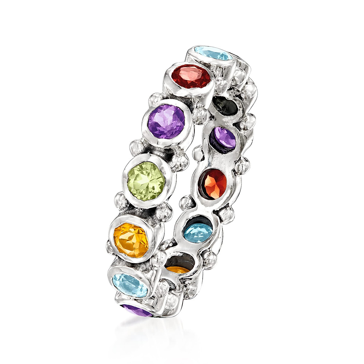 Ross-Simons 1.70 ct. t.w. Multi-Gemstone Eternity Band in Sterling Silver. Size 10
