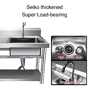 MEULE Kitchen Sinks Utility Sink,Free Standing Stainless Steel Sink Single Bowl Commercial Restaurant Kitchen Sink Set w/Faucet& Double Storage Shelves 100 * 50 * 80cm/39 * 20 * 31in 201#1.0-Right