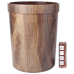 BESTOYARD Wood Trash Can Wood Grain Garbage Can Plastic Kitchen Trash Can Rubbish Can Rustic Recycling Bin Wastebasket Container for Bedroom Bathroom