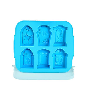6 Grid 3D Tombstone Silicone Mold Halloween Skull Spider Gravestone RIP Mould Candy Fondant Mousse Cake Chocolate Popsicle Dessert Soap Wax Mold Ice Cube Trays