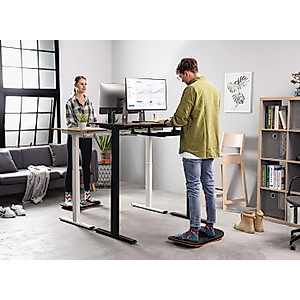 FEZIBO Electric Standing Desk with Drawer, 63 x 24 inches Splice Board | Anti Fatigue Mat Wooden Wobble Balance Board (Medium, Obsidian Black)