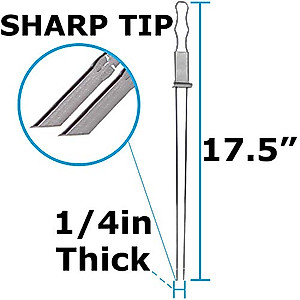 Blue Donuts 10 Pack Kabob Skewers for Grilling 17 Inch Kabob Skewers with Push Bar, Stainless Steel Skewers with Comfortable Handle Grip, BBQ Grilling Accessories