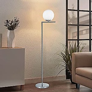 KARMIQI Globe Floor Lamp Mid Century Standing Lamp Modern Frosted Glass Tall Lamp Chrom Silver Reading Lamp for Bedroom Office Living Room