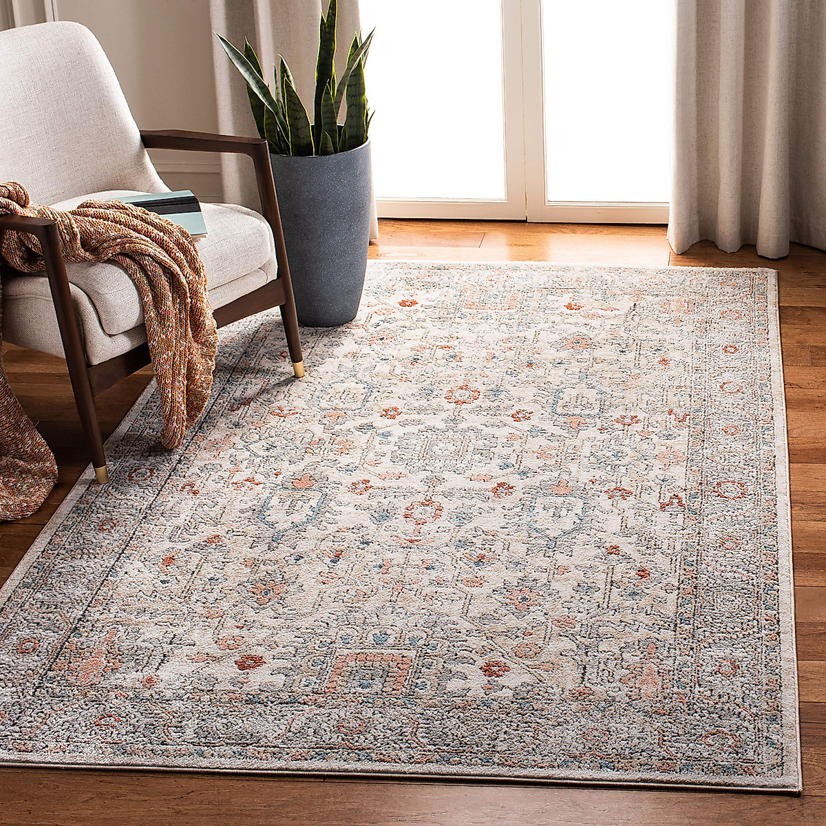 MARTHA STEWART x SAFAVIEH 9' x 12' Grey/Ivory MSR877F Dakota Oriental Non-Shedding Area Rug